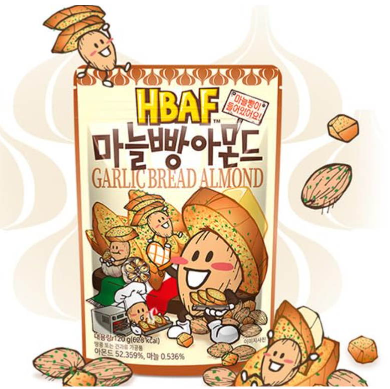 Миндаль обжаренный цельный, с чесночными гренками, Корея, HBAF TM, вакуумная упаковка 40 г, без ГМО