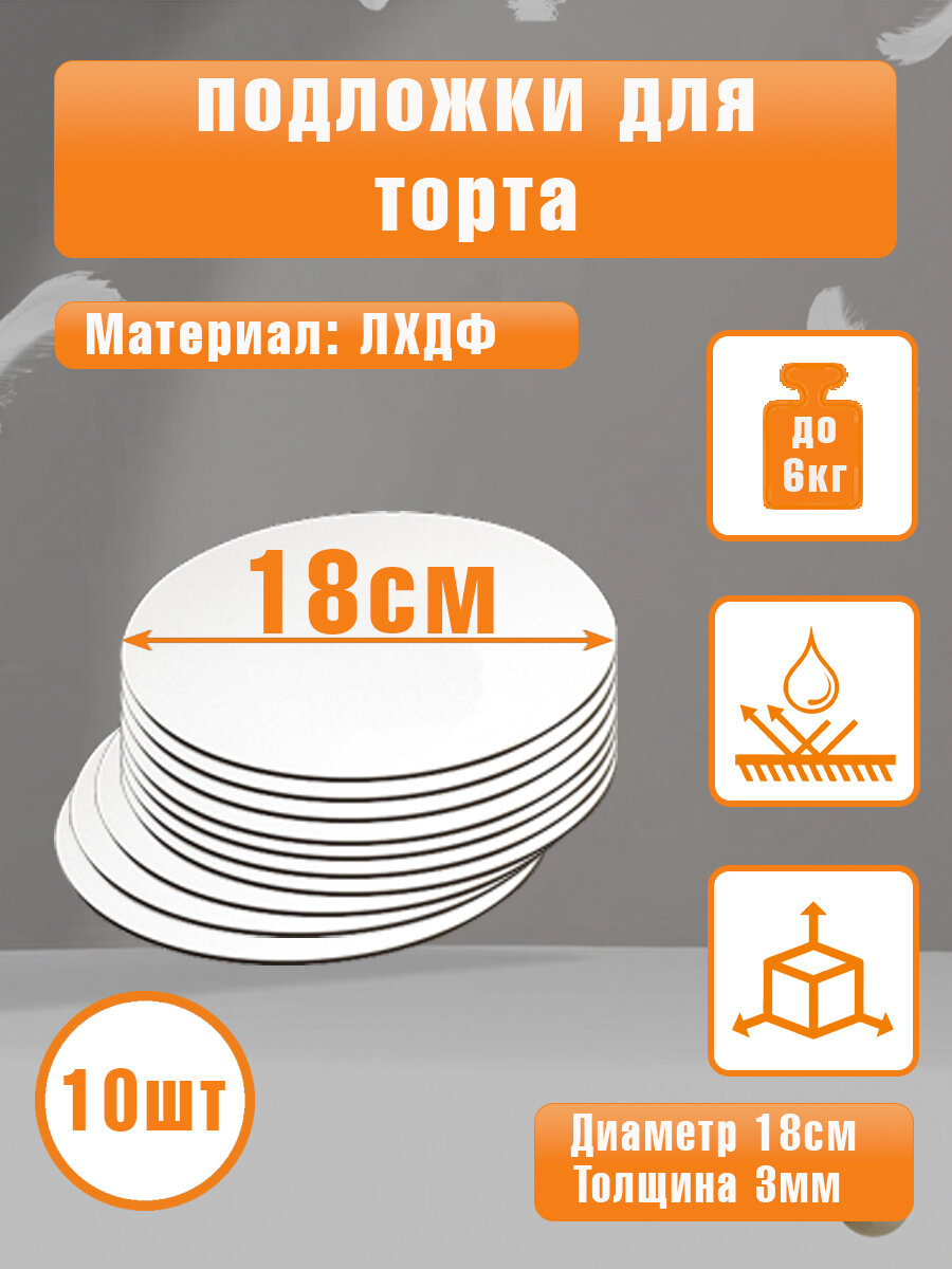 Подложки для торта и десертов из лхдф 18см белого цвета толщиной 3мм 10шт