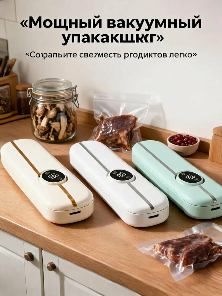 Вакуумный упаковщик 2в1 для сухих и влажных продуктов, мощный 120 Вт, быстрая упаковка, компактный