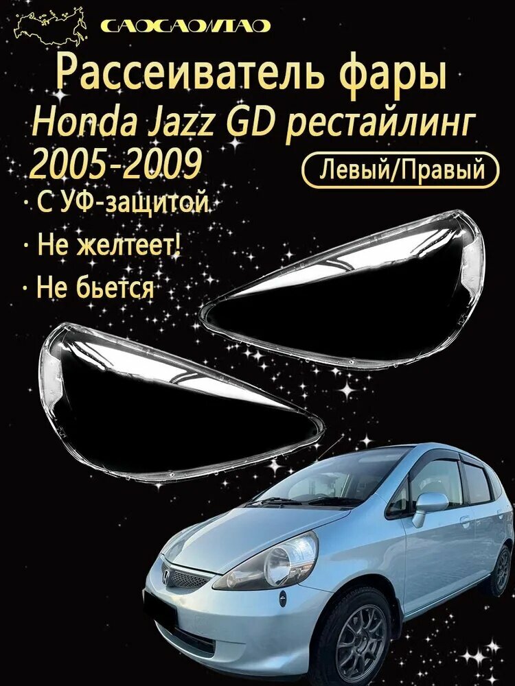 Ремкомплект фары, 2 шт, арт. Рассеиватель фары на Honda Jazz GD рестайлинг 2005-2009 выбор левый правый комплект поликарбонат с УФ-защитой не желтеет