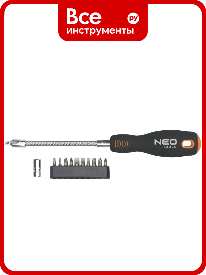 Отвертка с гибким стержнем с набором бит NEO Tools HEAVY DUTY CrMo 12 шт 04-212