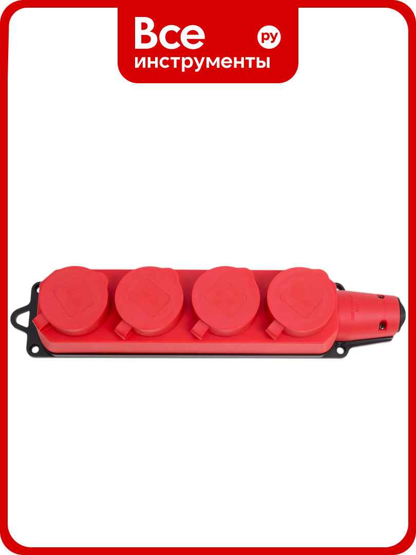 Розетка, Smartbuy, Smartbuy 4-х местная с защитными крышками каучуковая 230В, 2P+PE, 16A, IP44, красная