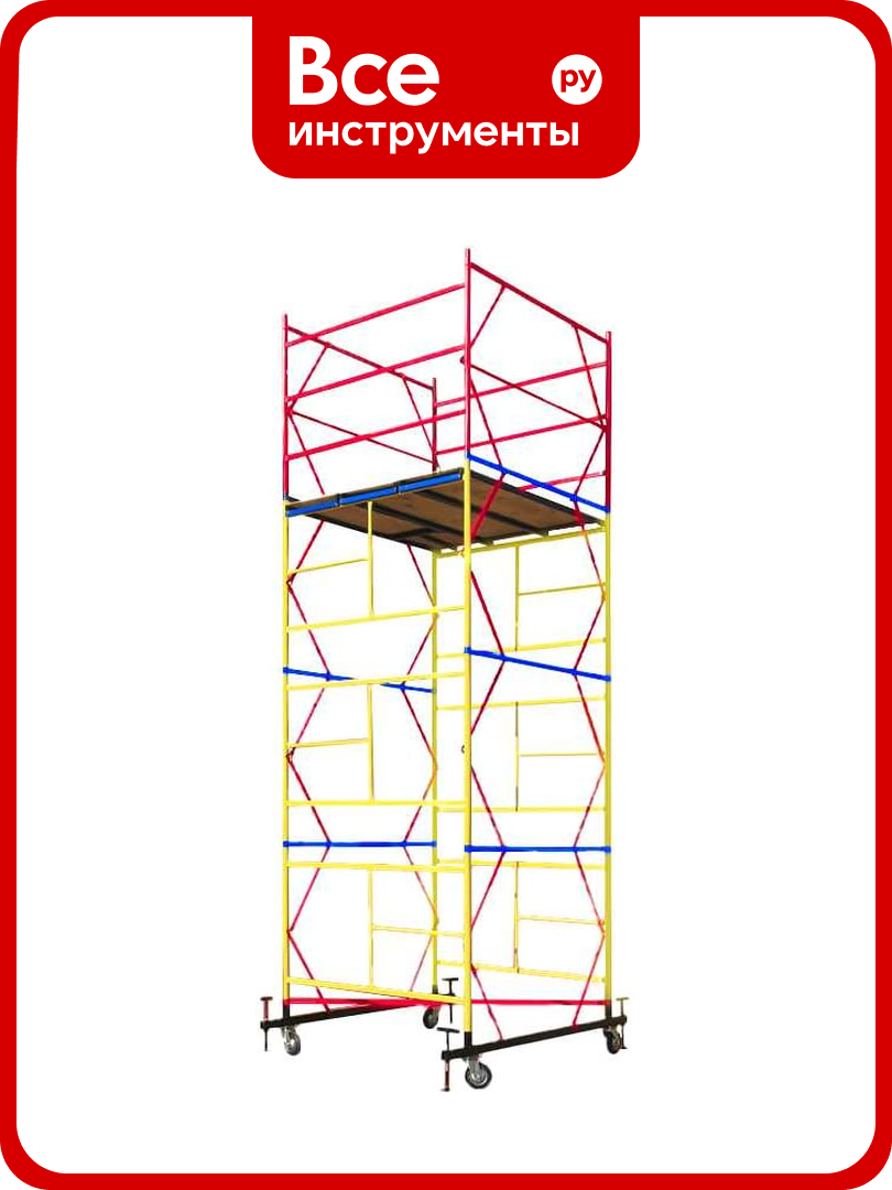 Вышка-тура Gigant GTT-029 модульная стальная конструкция с площадкой 1,6×2,0 м, колесами и винтовыми опорами