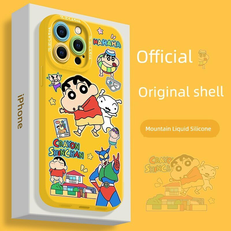 Жидкий силиконовый чехол для iPhone 13 Pro с лимонно-желтым домом и персонажем «Крэйзон Шин-Чан», полная защита +