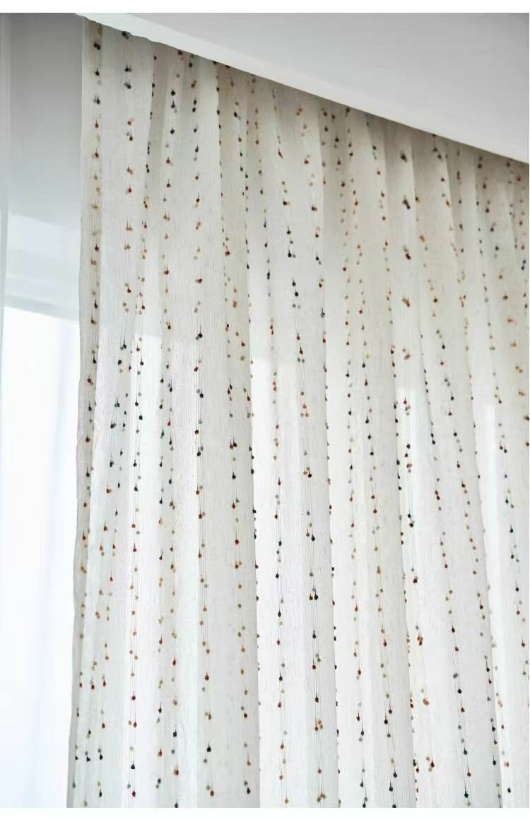 Льняные просвечивающие шторы с вышивкой, Fixed Pleat, 1PC-W300xH270cm（крючок）