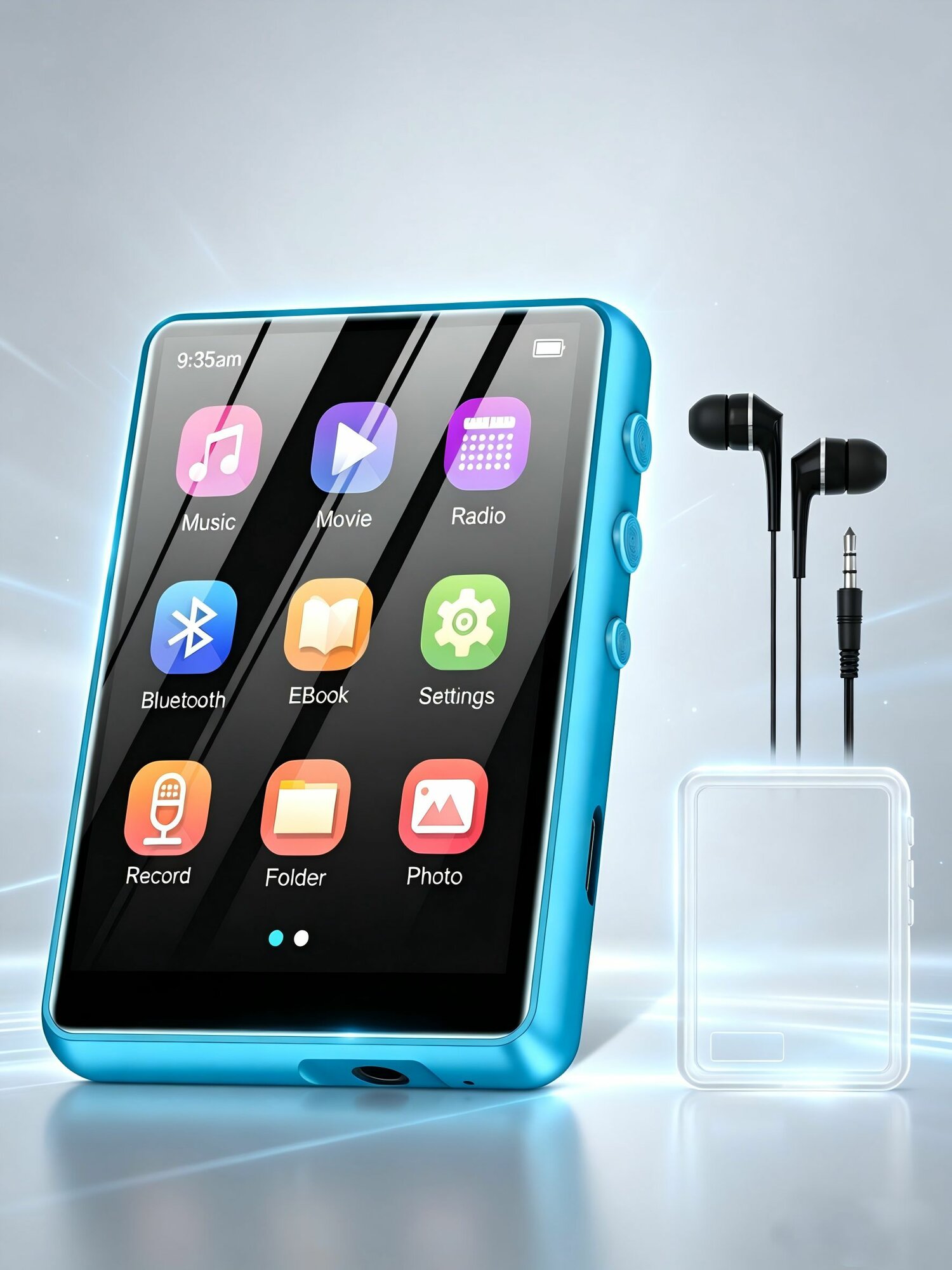 64 ГБ SWOFY MP3-плеер, Bluetooth 5.3, 2,4-дюймовый сенсорный экран, FM-радио, электронная книга, видео (синий)