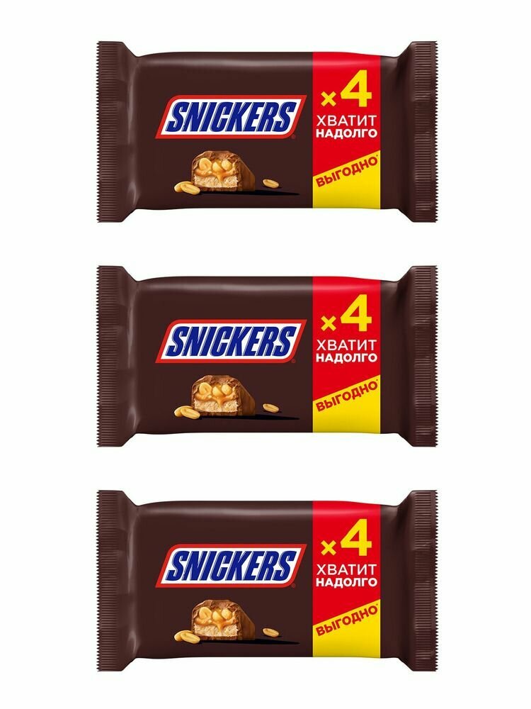 Snickers Батончик шоколадный 40г х 4шт, 160 г, 3 шт