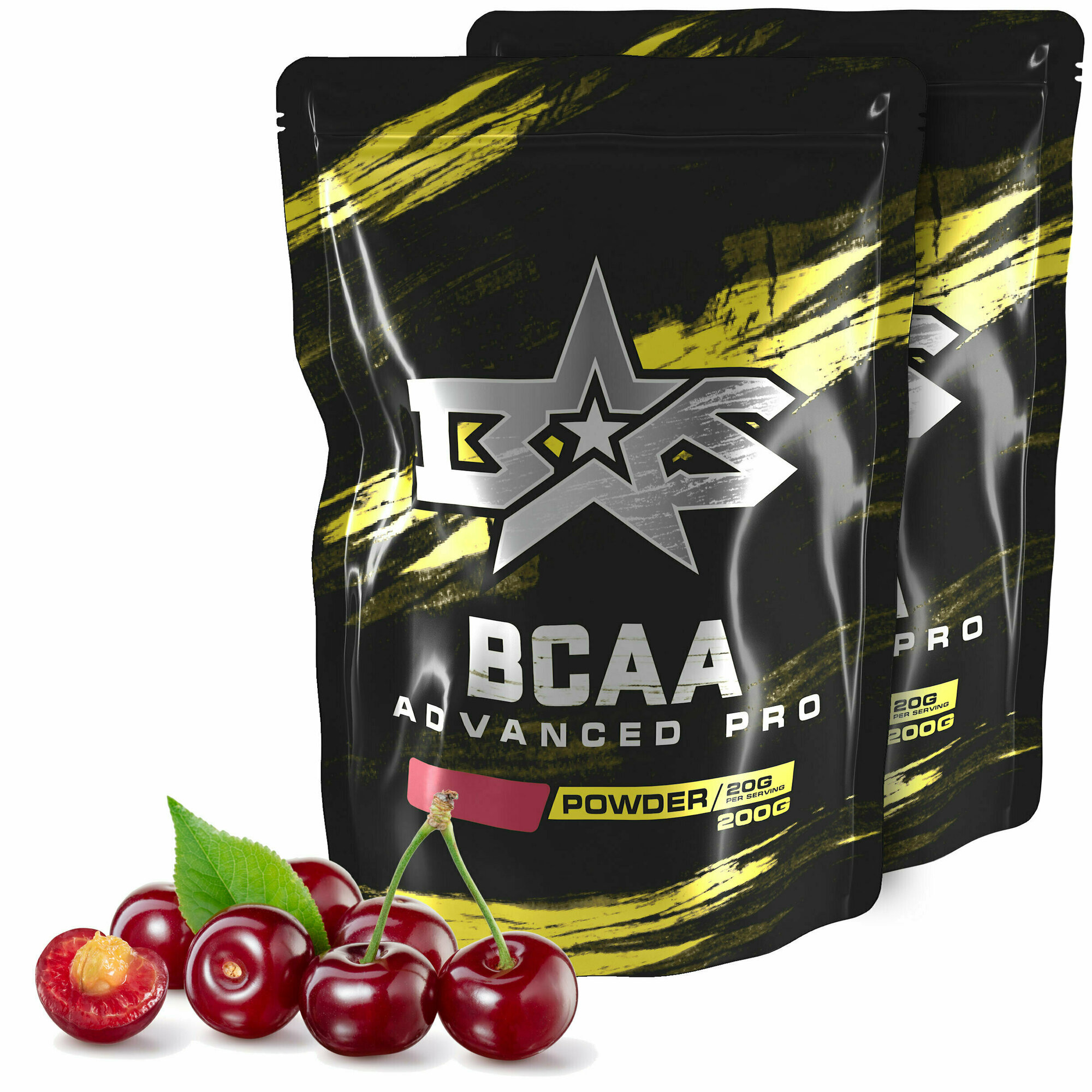 (2 УП х 200ГР) Аминокислотный комплекс Binasport "Advanced PRO BCAA" БЦАА порошок 400 г со вкусом вишни