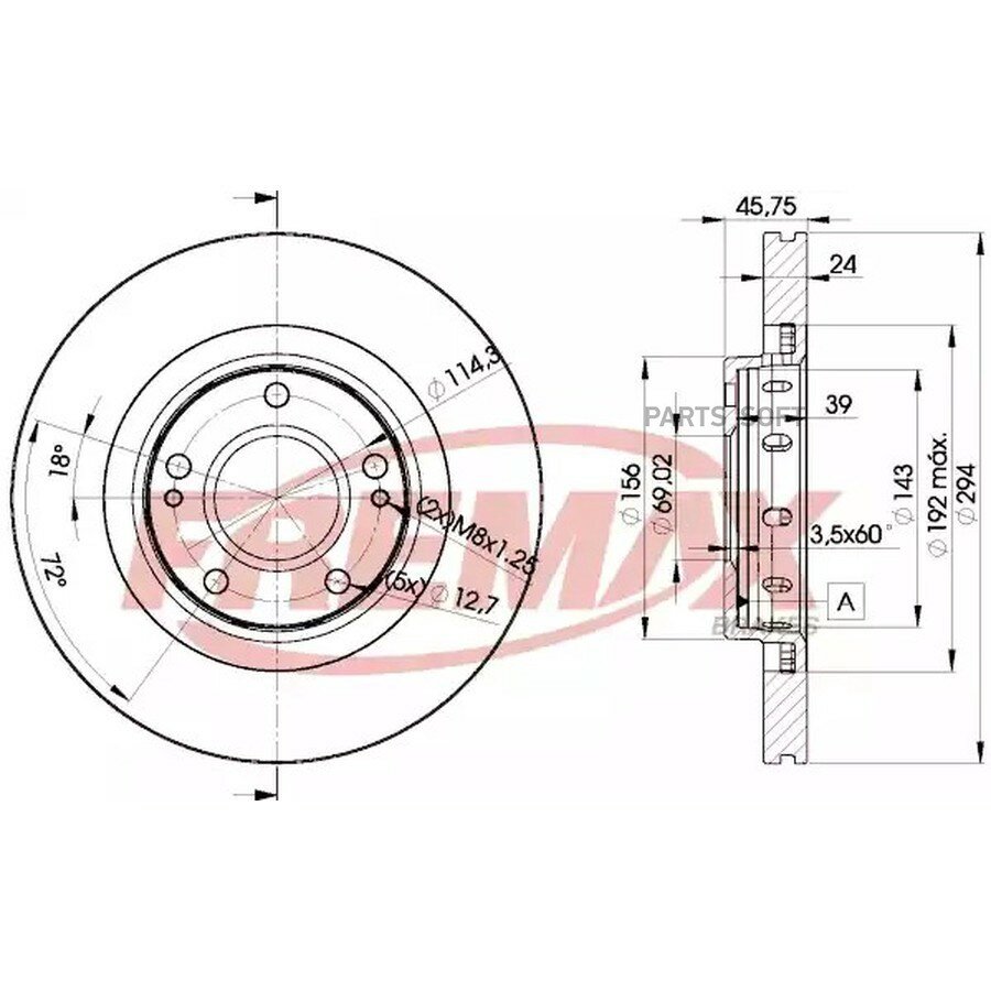 Диск тормозной передний MITSUBISHI Galant VIII 96-03, Lancer X 07-, Outlander I 01-07, Outlander II 06-12, Outlander III 12- / CITROEN C-Crosser 07- / PEUGEOT 400- 07-13 от официального дистрибьютора, FREMAX, артикул BD5924