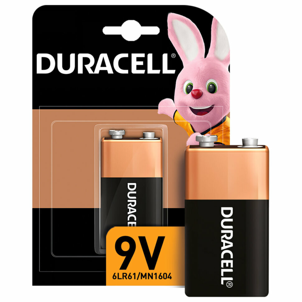 Батарейка DURACELL Basic оригинал, 6LR61 (крона), алкалиновая, 1 шт, 9 В, блистер, 450427