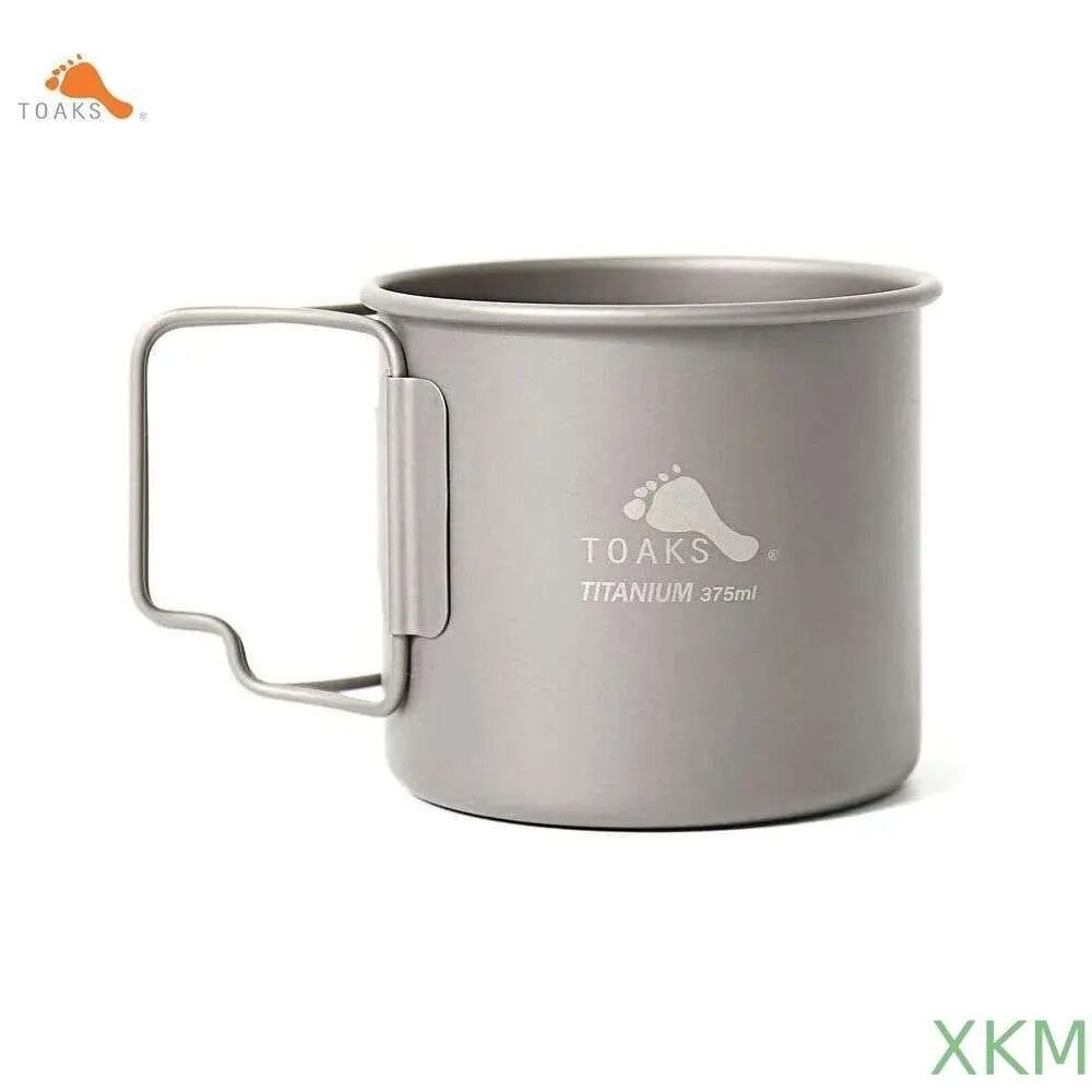 TOAKS Титановая сверхлегкая чашка, 375ml или 450ml Оборудование для кемпинга на открытом воздухе, Портативная со складной ручкой Посуда