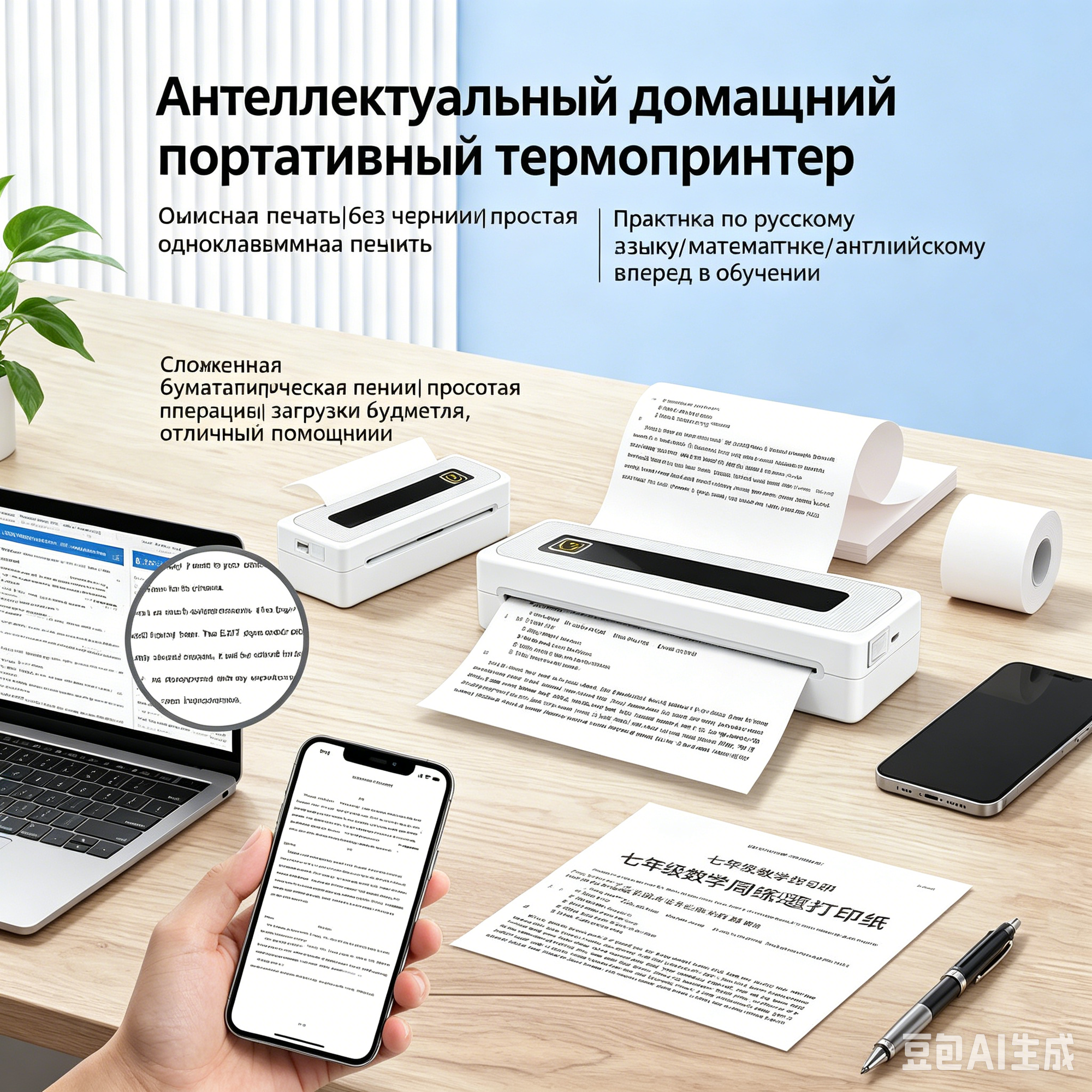 Лазерный мини-принтер А4 без чернил Bluetooth для печати заданий, татуировок дома для детей — фото 1