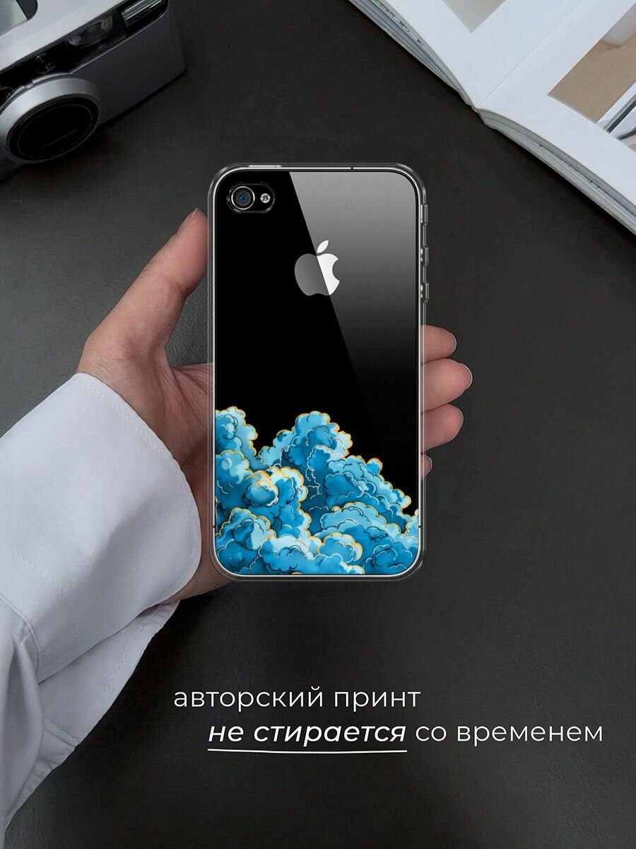 Чехол на Apple iPhone 4/4S / Айфон 4/4S с принтом Звезда и облака, прозрачный — фото 1