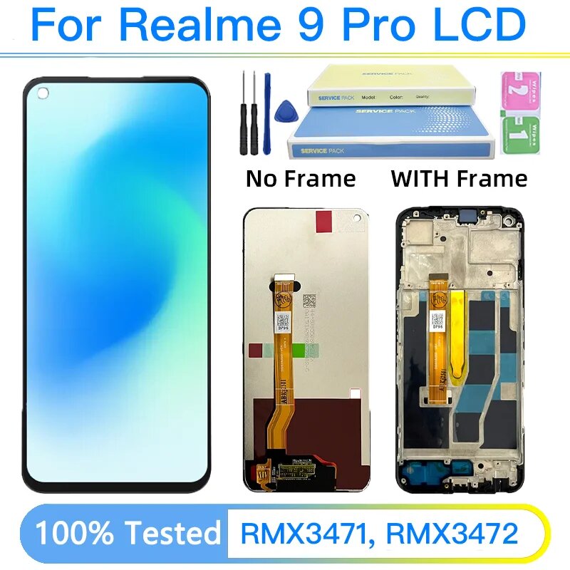 6,6 "AAA + для Realme 9 Pro ЖК-дисплей с сенсорным экраном и дигитайзером для Black With Frame