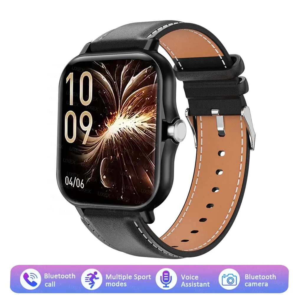 Умные часы Bluetooth 1.83" Black leather