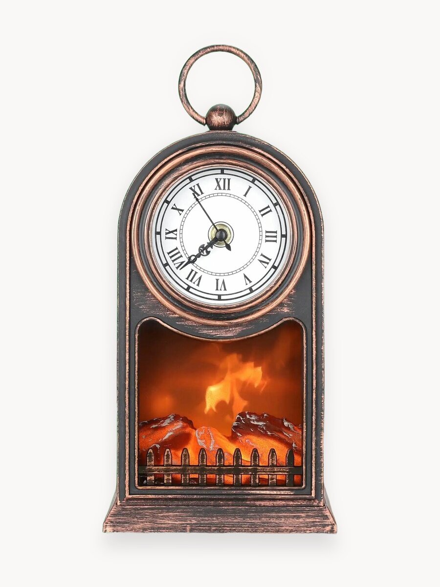 Камин декоративный светодиодный с эффектом живого огня/ Настольные часы камин