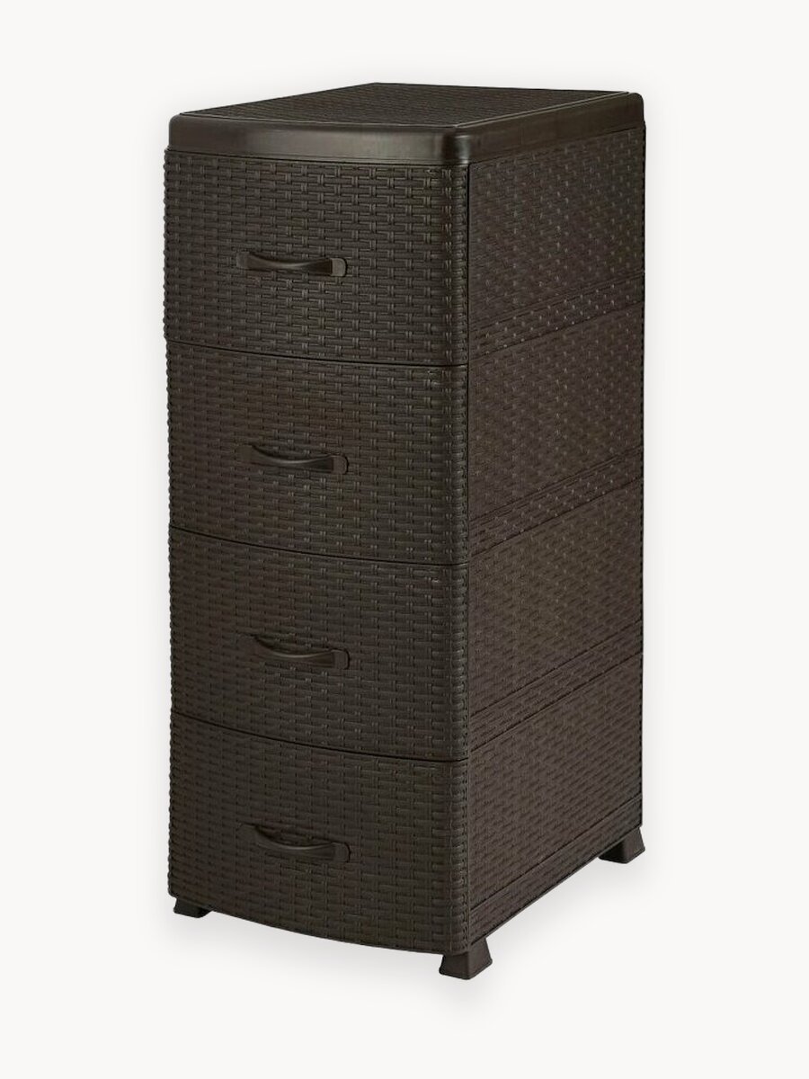 Комод пластиковый Ротанг с 4 ящиками, цвет коричневый / узкая мебель для хранения вещей