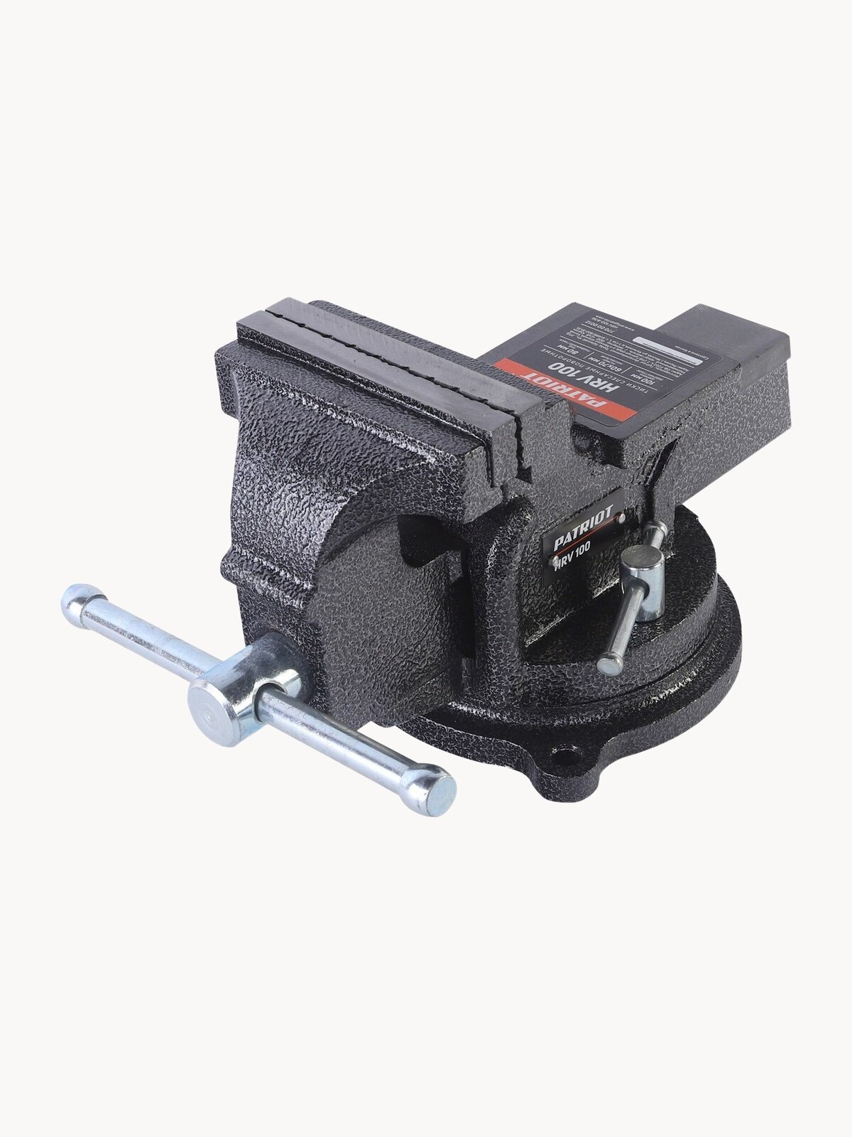 Тиски слесарные поворотные PATRIOT HRV 100, стальные губки, чугун