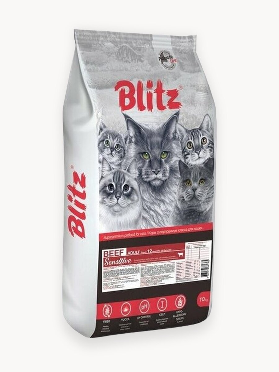 Cухой корм для кошек c говядиной BLITZ ADULT CAT BEEF для взрослых кошек 10кг