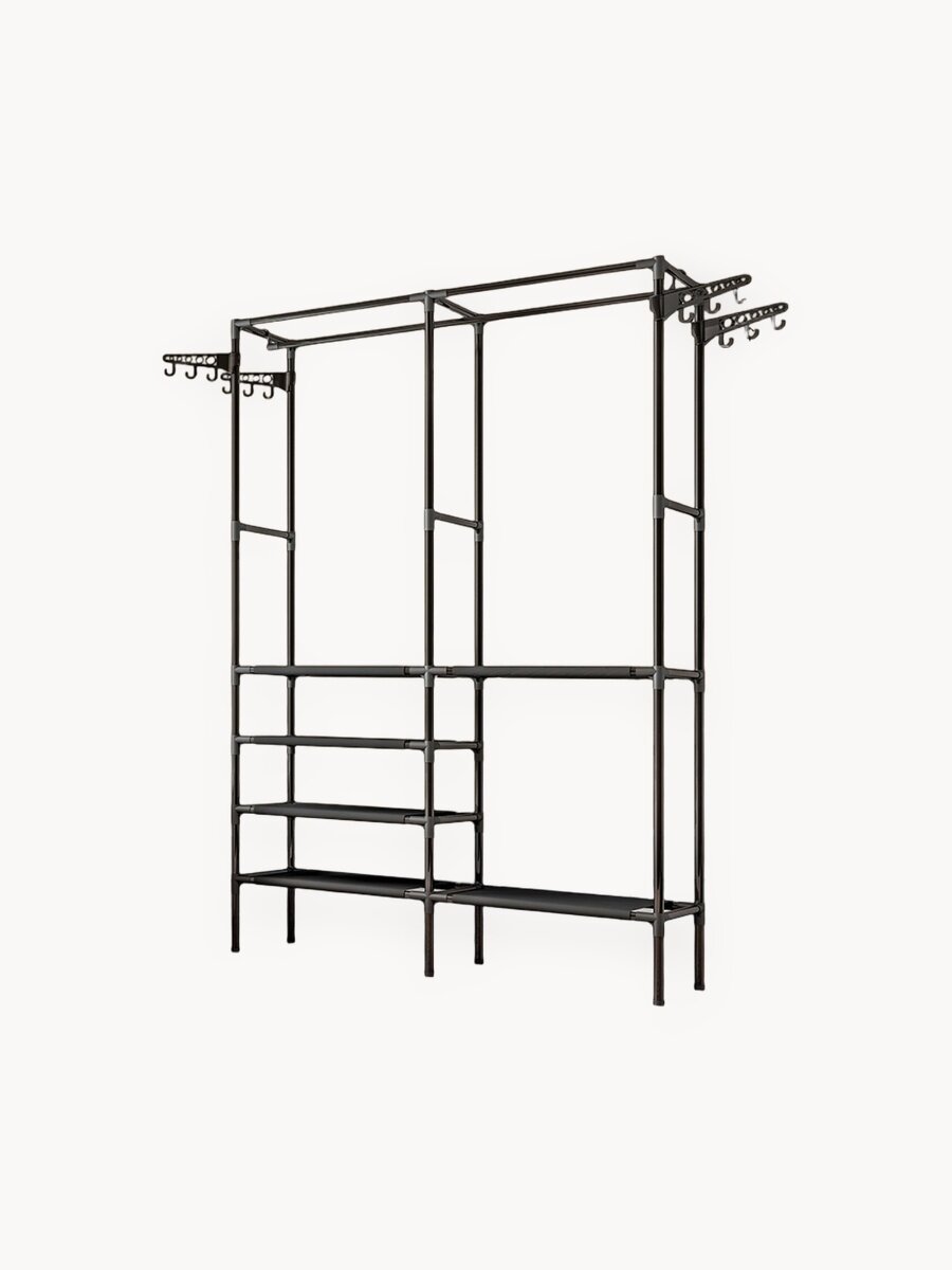 Напольная вешалка POLYLIGHT для верхней одежды, черная, сталь, пластик, 2 уровня, 108 см