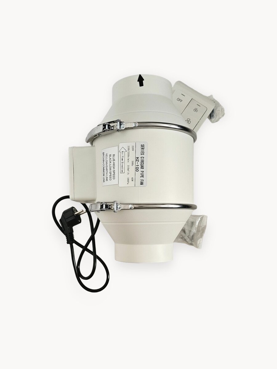 Канальный вентилятор 100мм HZ-100 SILENT вытяжной двухскоростной осевой малошумный с переключателем