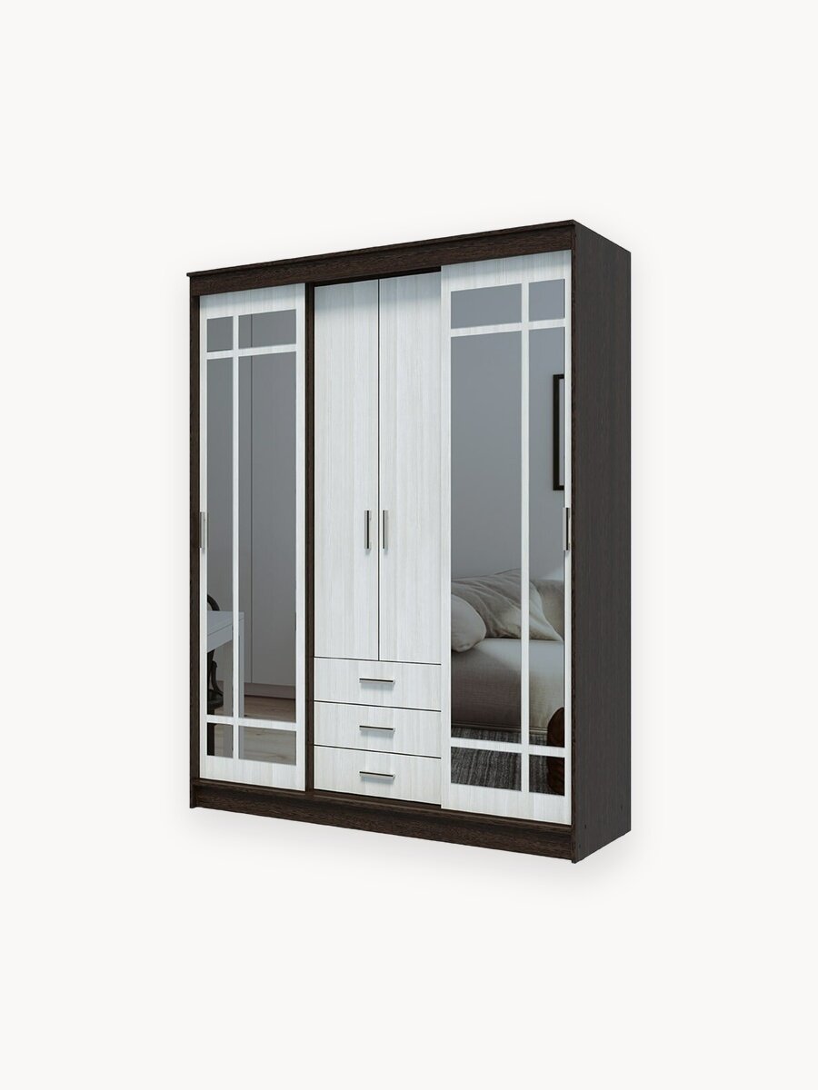 Шкаф-купе Эра Лорд, 4 двери, с зеркалами, ЛДСП, 220х170х58 см, венге/лоредо