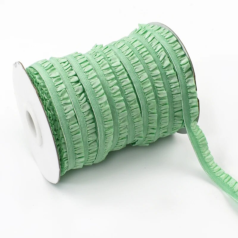 Эластичная лента Deepeel с рюшами 10 мм Зеленый, MintGreen, 5Meters