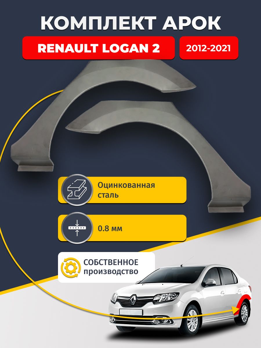 Комплект задних ремонтных арок для автомобиля (2 шт.), Renault Logan 2012-2021 седан (Рено Логан 2). Оцинкованная сталь 0,8 мм.