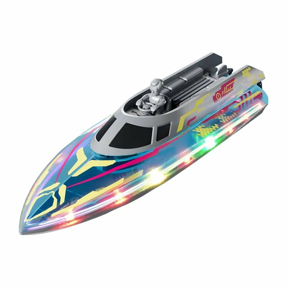 Радиоуправляемая лодка для бассейнов и озер, 2.4G скоростная игрушка с светодиодными огнями и сигналом низкого заряда для взрослых и детей, изготовленная из пластика, размер лодки 24.5*7*6.5cm, вес
