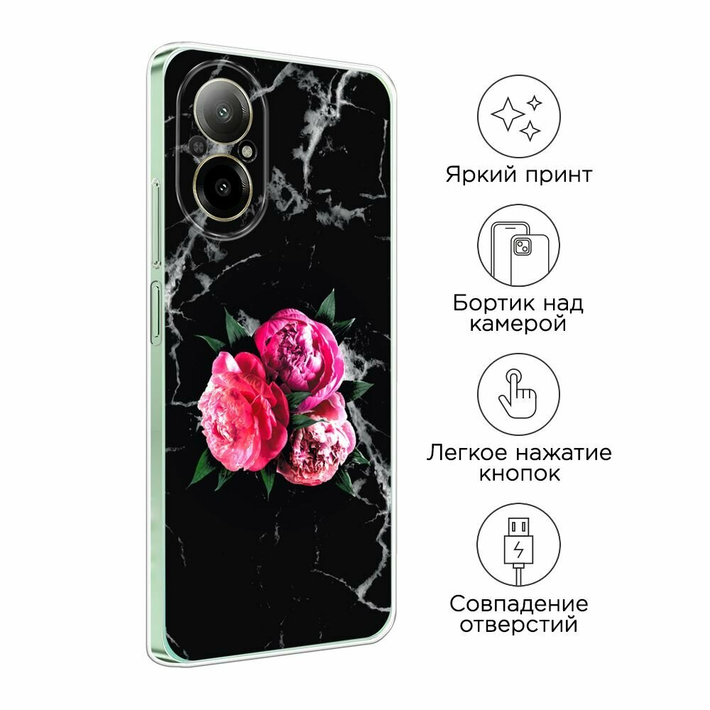Чехол на Realme C67 4G / Реалми C67 4G с принтом "Букет на черном мраморе" — фото 1