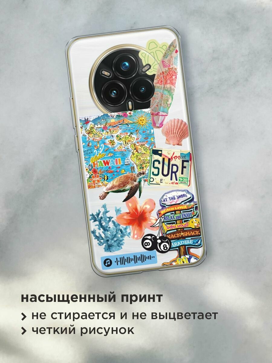 Чехол на Realme 14 Pro+ / Реалми 14 Про+ с принтом "Summer collage", прозрачный — фото 1