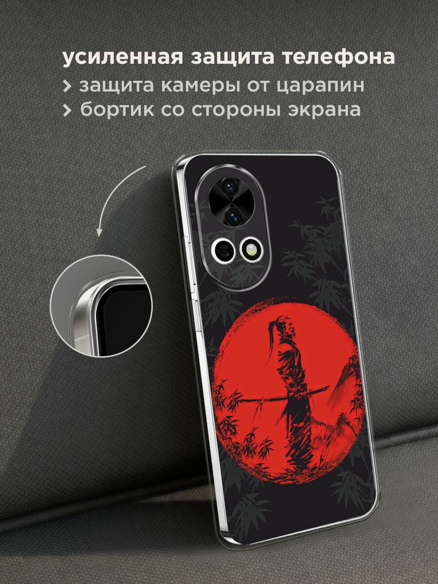 Чехол на Huawei Nova 12/Nova13 / Хуавей Нова 12/Нова 13 с принтом "Самурай на красном фоне" — фото 1