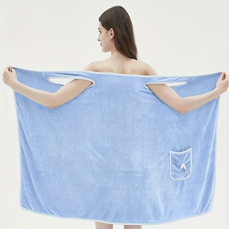 1 Носимое банное полотенце, коралловое бархатное банное платье для взрослых с карманами, впитывающий быстросохнущий халат с карманами