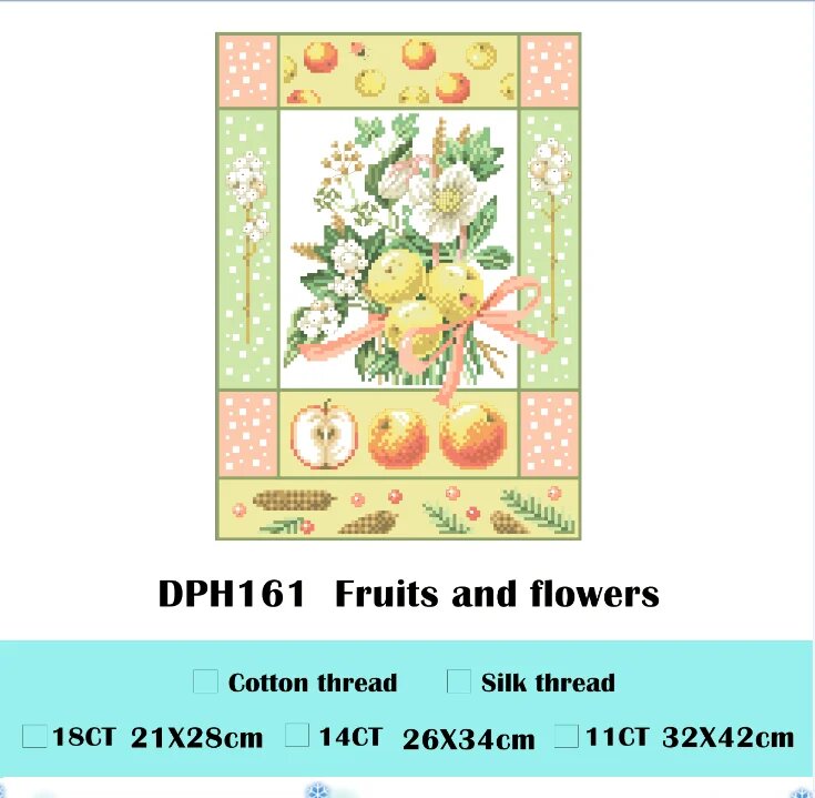 Набор для вышивки крестом "Фрукты и цветы" Cotton thread, 14ct