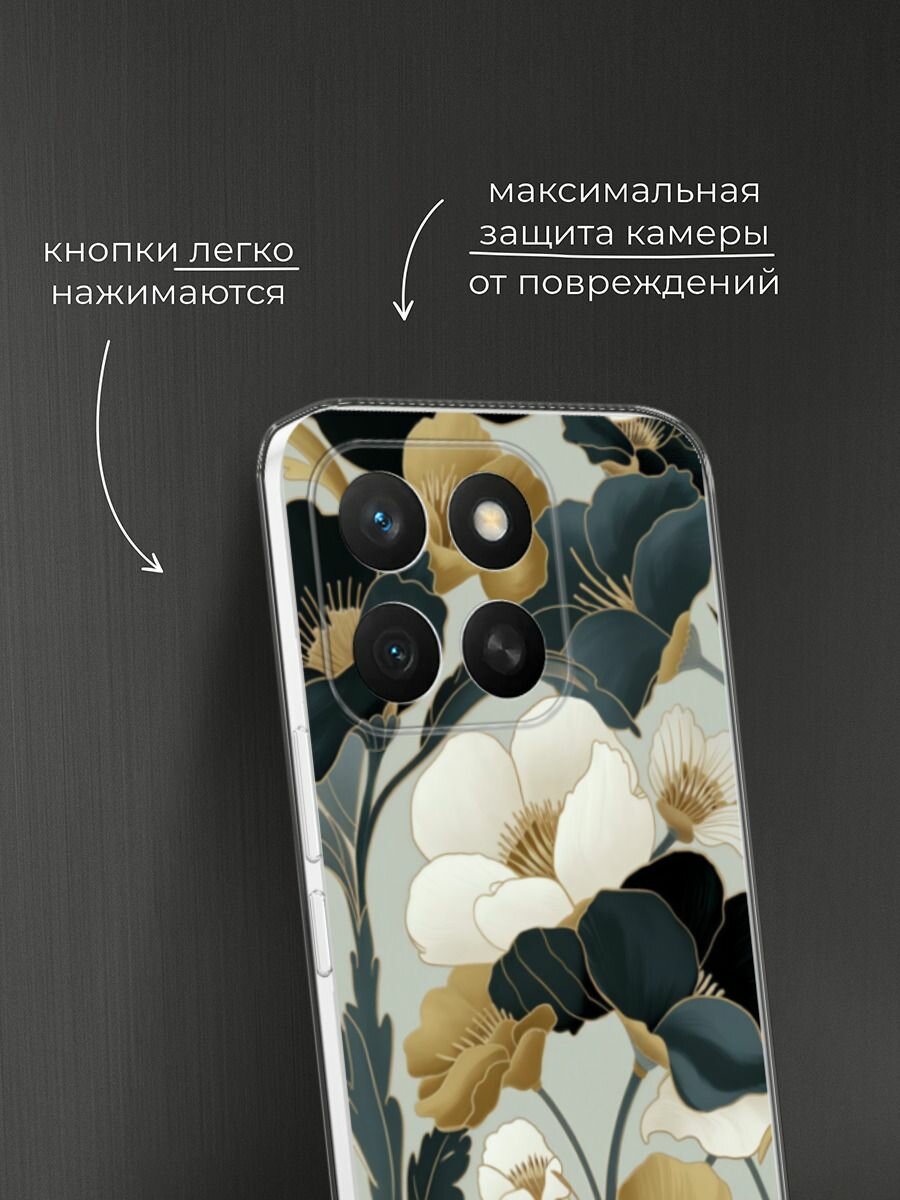 Чехол на Honor X8c / Хонор X8c с принтом Золотые и белые цветы — фото 1