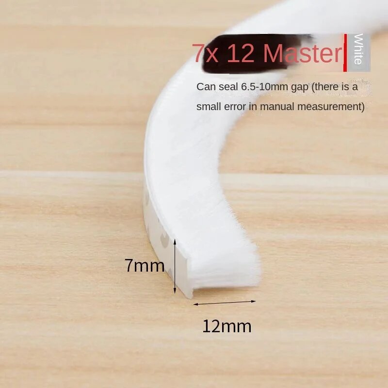 Самоклеящаяся щетина, шерстяной ворс, уплотнитель, щетка для двери, окна, White 7 x 12, 5M
