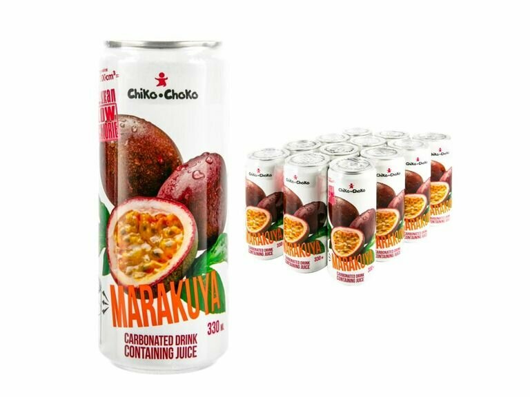 Газированный напиток Chiko-Choko, низкокалорийный, с содержанием сока маракуйи, 0.33 литра 12 шт.