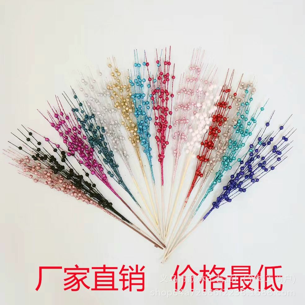 Набор из 12 искусственных веток с блестящими ягодами, декоративные бусины, сверкающие палочки