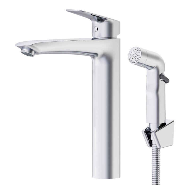 Смеситель для раковины с гигиеническим душем высокий Esko KG25H, хром