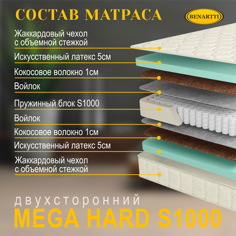 Матрас ортопедический 90х190х26 см Benartti "Classic Mega Hard S1000", независимые пружины, жаккард. — фото 1