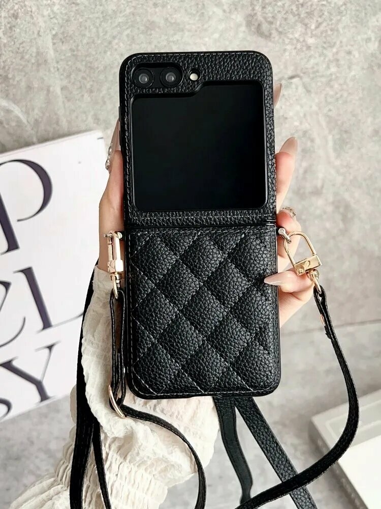 Чехол для Samsung Galaxy Z Flip7 FE кожаный в стиле Шанталь с ремешком через плечо, элегантный женственный