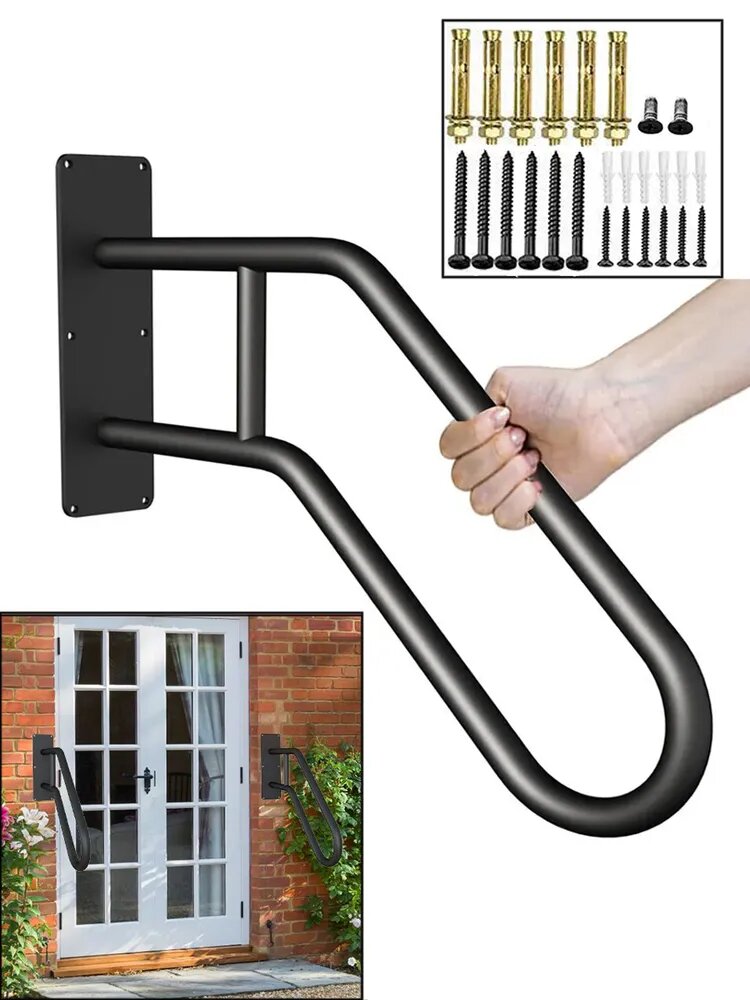 Безопасные поручни для ступеней, Перила для крыльца, Кованые перила для гаража, 1-3 ступени, чёрный