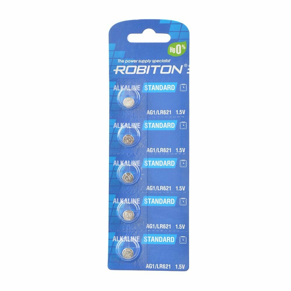 Батарейка часовая таблеточная AG1 LR621 364 164 LR60 1,5В 5 шт блистер (ROBITON), 5 шт