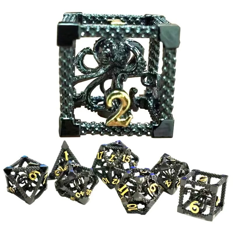 Новый набор из 7 металлических полых кубиков-осьминогов для DND, TRPG, Cthulhu, настольных игр, COC, набор цифровых кубиков с номерами
