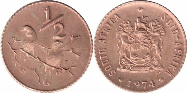 ЮАР 1/2 цента, 1970 - 1983 Герб XF
