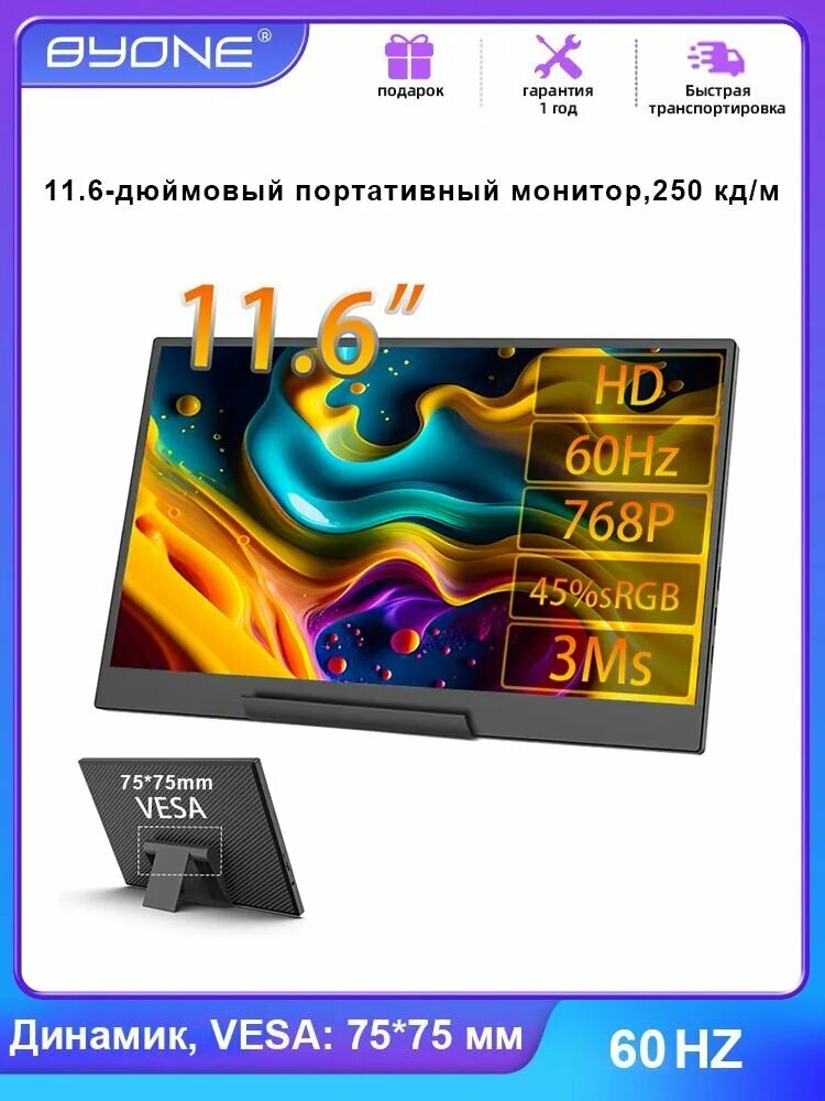 BYONE 11.6" Монитор, разноцветный