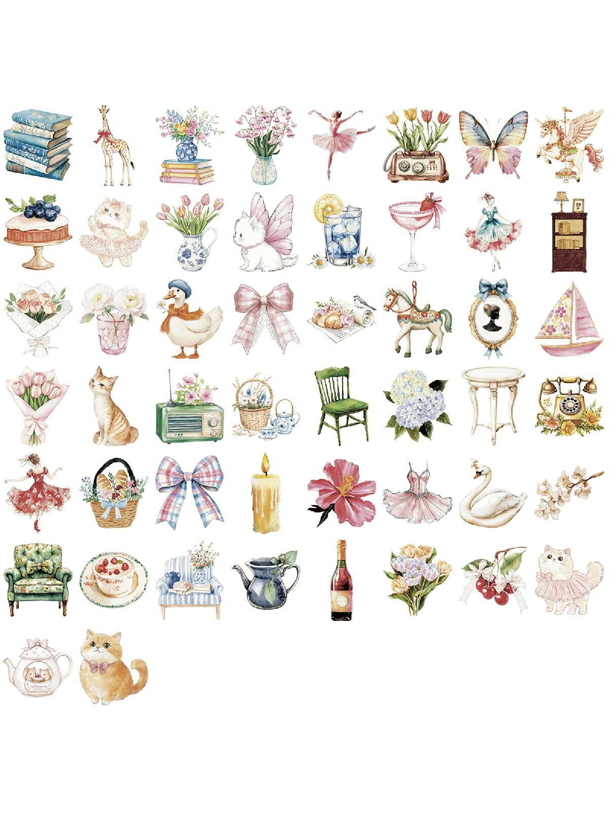 Упаковка из 50 прозрачных мультяшных акварельных стикеров для сада с изображением девушки