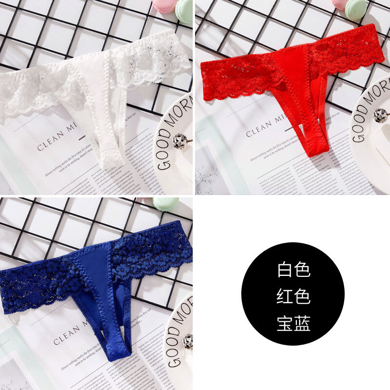 Трехкомплектные низкие трусики-стринги для женщин, полностью хлопковые, сексуальные, прозрачные кружевные, европейские и американские соблазнительные невидимые трусы, бесшовное нижнее белье