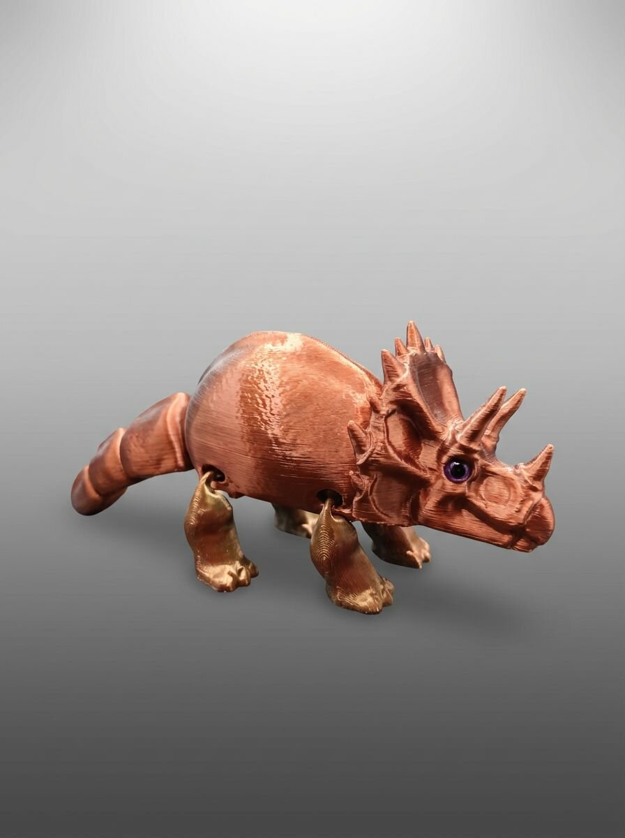 Фигурка динозавра "Трицератопс ", подвижная игрушка, цвет хамелеон медно-золотисто-серебряный, из PLA-пластика, антистресс