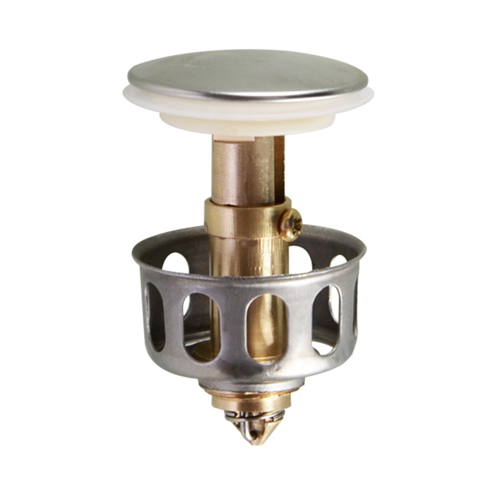 Универсальный размер 2 в 1 Дренажный шторок для ванны и Фильтр для слива, Прыгающий Дренажный шторок для раковины в ванной комнате с корзинкой, Универсальный Дренажный шторок для раковины King, Материал латунь/силиконовая прокладка, Диаметр 35мм, Высота